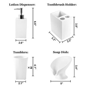 White Bathroom Accessories Set, 5Pcs Resin Bathroom Sets with Soap Dispenser Brush Holder Soap Dish and 2 Tumblers for Bathroom Restroom Apartment Home Decor