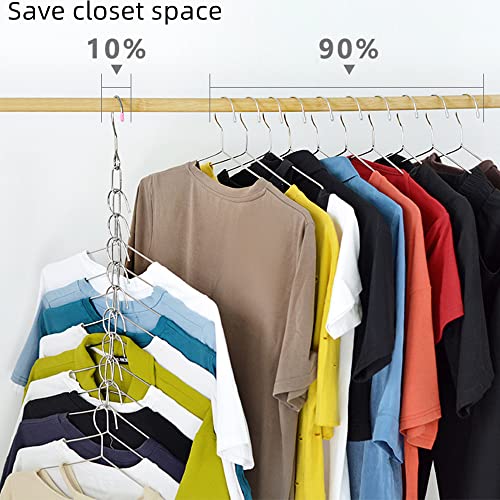 10 Pack Closet Organizer Clothes Hangers Space Saving, Stainless Steel Chain Clothes Hanger Organizer with 10 Slots,Vertical Space Saver Hangers for College Essentials Girls Bedroom