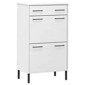 loibinfen Modern Entryway Shoe Rack with 2 Flip Drawers and 1 Drawer, Shoe Storage Cabinet with Metal Legs, Free Standing Shoe Organizer for Entryway, Living Room, 23.4"x13.8"x39.6" White (A)