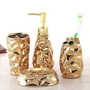 sxfywym gold bathroom set 4 piece ceramic bathroom decoration accessories tooth brush holder soap dispenser soap box tumbler rinsing cup, countertop vanity organize bathroom accessory set