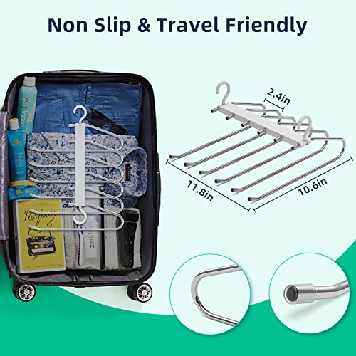 Pants Hanger Space Saving, 2Pack Stainless Steel Magic Pants Hanger 6 Layers for Closet Multifunctional Uses Pants Hangers Rack Organizer for Trousers Scarves Slack,Black