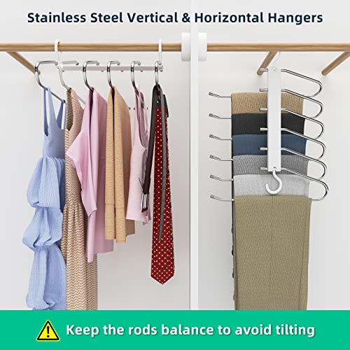 Pants Hanger Space Saving, 2Pack Stainless Steel Magic Pants Hanger 6 Layers for Closet Multifunctional Uses Pants Hangers Rack Organizer for Trousers Scarves Slack,Black