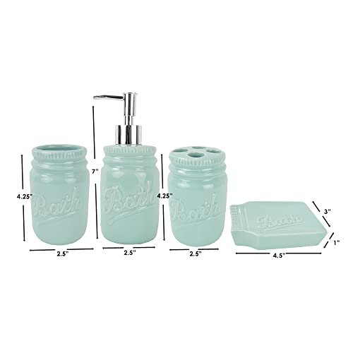 4-Piece Ceramic Mason Jar Bathroom Set (Mint), by Home Basics Beautiful and Contemporary Design Bathroom Accessory Sets Bath Accessories for Bathroom