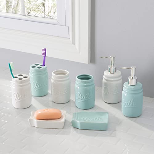 4-Piece Ceramic Mason Jar Bathroom Set (Mint), by Home Basics Beautiful and Contemporary Design Bathroom Accessory Sets Bath Accessories for Bathroom