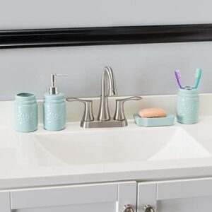 4-Piece Ceramic Mason Jar Bathroom Set (Mint), by Home Basics Beautiful and Contemporary Design Bathroom Accessory Sets Bath Accessories for Bathroom