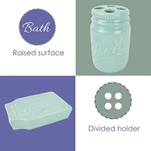 4-Piece Ceramic Mason Jar Bathroom Set (Mint), by Home Basics Beautiful and Contemporary Design Bathroom Accessory Sets Bath Accessories for Bathroom