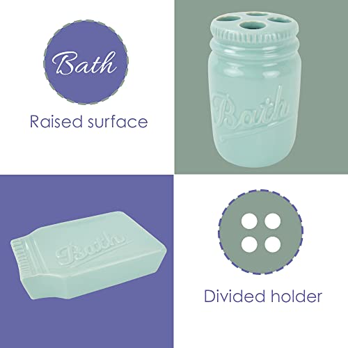 4-Piece Ceramic Mason Jar Bathroom Set (Mint), by Home Basics Beautiful and Contemporary Design Bathroom Accessory Sets Bath Accessories for Bathroom