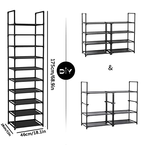 WINCANG 10 Tiers Shoe Rack,Durable and Sturdy Waterproof Non-Woven Fabric Tiers Vertical Shoe Rack,for Bedroom/ Entryway/Hallway/Closet -Saving Storage Organizer15-20 Pairs of Shoes