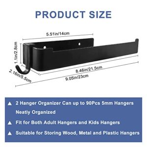 2 Pack Hanger Storage Stacker Stand，Hanger Organizer Stacker,Hanger Holder Rack with Hook for Closet, Hanger Stacker for Closet Laundry Room,Space Saving Clothes Hanger Storage Rack，Drilling (Black)