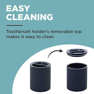 Zenna Home Smart 3-Piece Bathroom Accessory Set: Dispenser for Hand Sanitizer, Lotion, Plus Toothbrush Holder and Soap Dish, Navy