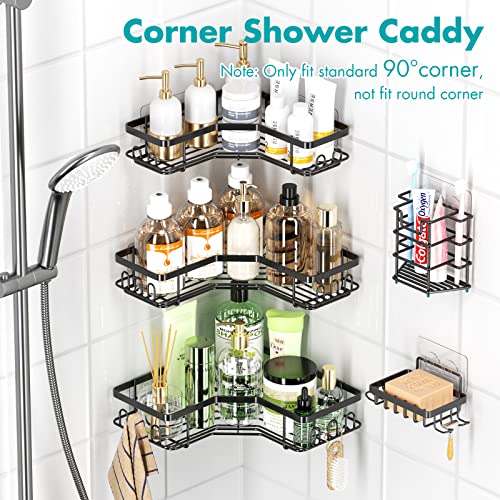 Corner Shower Caddy, 5-Pack Adhesive Shower Organizer, Wall Mounted Bathroom Organizer with Soap Holder, Toothbrush Holder, Shower Rack Bathroom Storage Accessories, Shower Shelves for Inside Shower