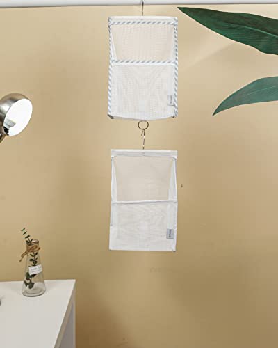 Qimodo Small Hanging Mesh Shower Caddy,Solid Bathroom Toiletry Organizer Bag with Rotatable Hanger (pure white)