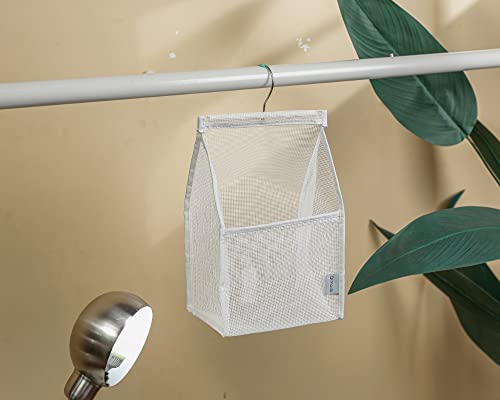 Qimodo Small Hanging Mesh Shower Caddy,Solid Bathroom Toiletry Organizer Bag with Rotatable Hanger (pure white)