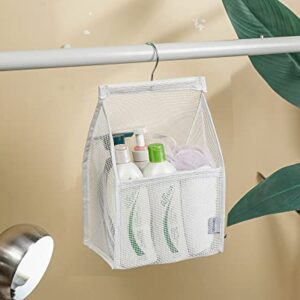 Qimodo Small Hanging Mesh Shower Caddy,Solid Bathroom Toiletry Organizer Bag with Rotatable Hanger (pure white)