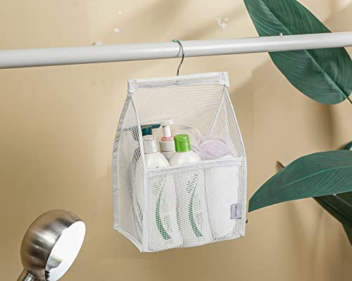 Qimodo Small Hanging Mesh Shower Caddy,Solid Bathroom Toiletry Organizer Bag with Rotatable Hanger (pure white)