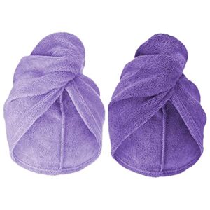 Turbie Twist Microfiber Hair Towel Wrap for Women and Men | 2 Pack | Bathroom Essential Accessories | Quick Dry Hair Turban for Drying Curly, Long & Thick Hair (Dark Purple, Light Purple)