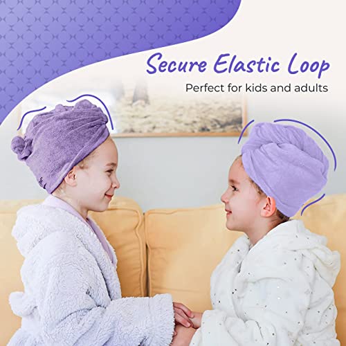 Turbie Twist Microfiber Hair Towel Wrap for Women and Men | 2 Pack | Bathroom Essential Accessories | Quick Dry Hair Turban for Drying Curly, Long & Thick Hair (Dark Purple, Light Purple)