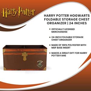 Harry Potter Hogwarts 24-Inch Foldable Storage Chest | Fabric Basket Container, Cube Organizer With Handles | Collapsible Brown Cubby Cube Closet Organizer