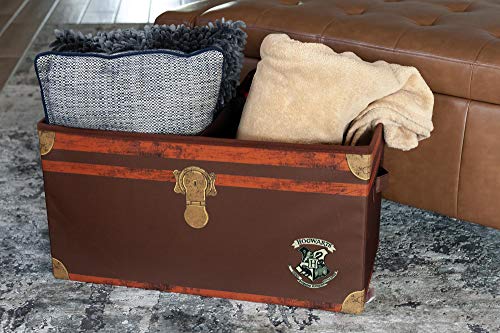 Harry Potter Hogwarts 24-Inch Foldable Storage Chest | Fabric Basket Container, Cube Organizer With Handles | Collapsible Brown Cubby Cube Closet Organizer