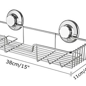 SANNO Suction Cup Shower Caddy Bath Wall Shelf, Deep Bathroom Basket Wall Shelf Double Suction Hooks