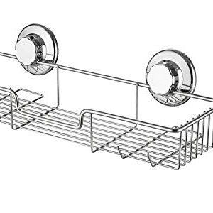 SANNO Suction Cup Shower Caddy Bath Wall Shelf, Deep Bathroom Basket Wall Shelf Double Suction Hooks