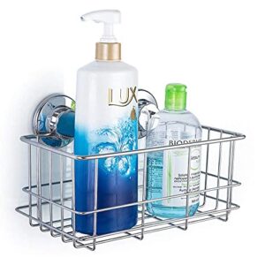 SANNO Suction Cup Shower Caddy Bath Wall Shelf, Deep Bathroom Basket Wall Shelf Double Suction Hooks