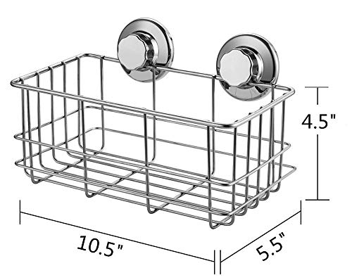 SANNO Suction Cup Shower Caddy Bath Wall Shelf, Deep Bathroom Basket Wall Shelf Double Suction Hooks