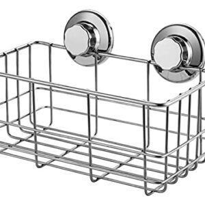 SANNO Suction Cup Shower Caddy Bath Wall Shelf, Deep Bathroom Basket Wall Shelf Double Suction Hooks