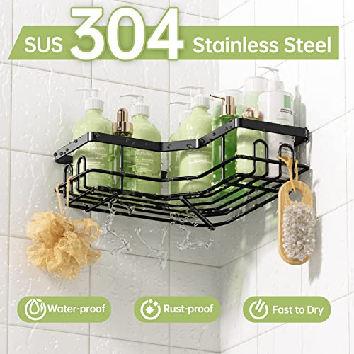 Corner Shower Caddy, Shower Organizer with Soap Holder, 14 Hooks, Adhesive Shower Shelf for Inside Shower, 3 Pack Black Shower Rack, No Drilling Stainless Steel Bathroom Shower Storage Basket