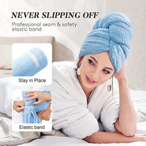 Sucedul Large Microfiber Hair Towel Wrap for Women, 41 x 27.5 Inch Super Absorbent Hair Drying Towel, Anti Frizz Fast Drying Hair Turbans for Long, Thick, Curly Hair Wrap Towels Blue