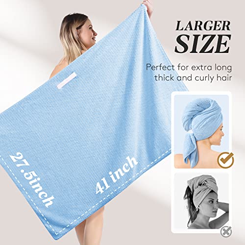 Sucedul Large Microfiber Hair Towel Wrap for Women, 41 x 27.5 Inch Super Absorbent Hair Drying Towel, Anti Frizz Fast Drying Hair Turbans for Long, Thick, Curly Hair Wrap Towels Blue