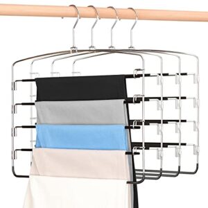 velvet hangers space saving for pants 4 packs non-slip stainless steel clothes hangers, trousers hangers space saving scarves ties hanger closet storage organizer