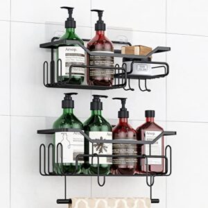 uamector shower caddy shelves bathroom organizer, 2 pack adhesive rustproof stainless steel black shower shelf for inside shower, no drilling wall mount shower organizer storage for kitchen