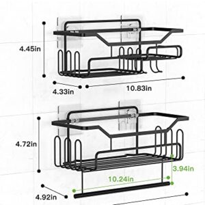 Uamector Shower Caddy Shelves Bathroom Organizer, 2 Pack Adhesive Rustproof Stainless Steel Black Shower Shelf for Inside Shower, No Drilling Wall Mount Shower Organizer Storage for Kitchen