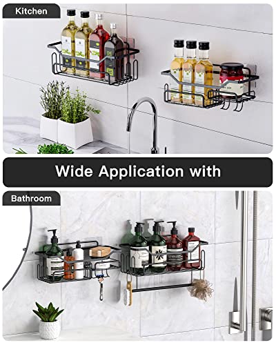 Uamector Shower Caddy Shelves Bathroom Organizer, 2 Pack Adhesive Rustproof Stainless Steel Black Shower Shelf for Inside Shower, No Drilling Wall Mount Shower Organizer Storage for Kitchen