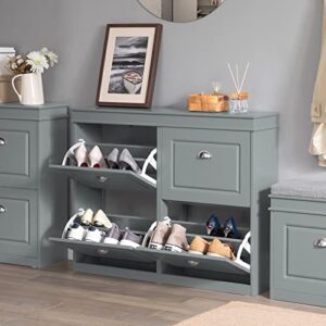 Haotian Grey Shoe Cabinet and Shoe Bench