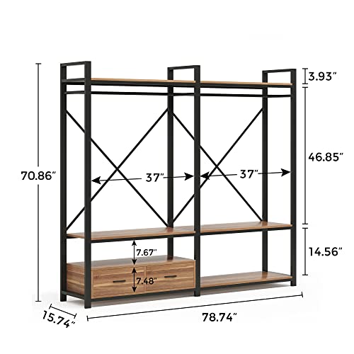 Tribesigns Freestanding Wood Garment Racks, Clothing Rack with Shelves and Drawers, Heavy Duty Metal Clothing Rack, Closet Organizer for Bedroom Walk-in Wardrobe