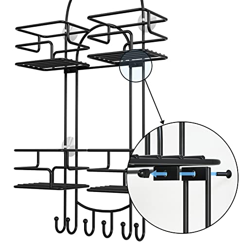 SRIWATANA Shower Caddy Hanging Over Head, Bathroom Shower Organizer Shower Rack Holder with Hooks for Razors - Black