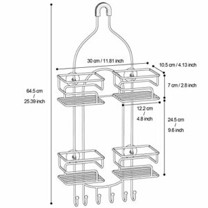 SRIWATANA Shower Caddy Hanging Over Head, Bathroom Shower Organizer Shower Rack Holder with Hooks for Razors - Black