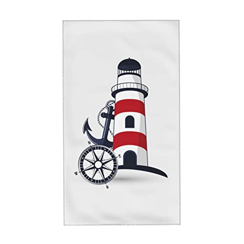 B TREE Nautical Theme Anchor Lighthouse Highly Absorbent Decorative Hand Towel Multipurpose for Bathroom Hotel Gym Spa Soft Fingertip Towels