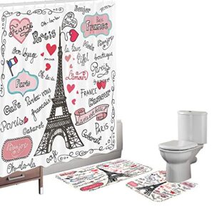 amagical paris tower decor collection france paris oh la la eiffel tower pattern 3 piece bathroom mat set shower curtain set bath mat contour mat and shower curtain with 12 hook