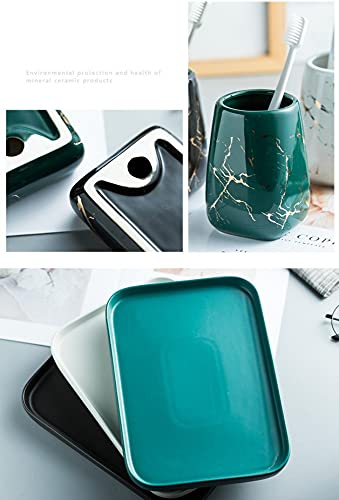 Bathroom Accessories Set, Marble Pattern Bathroom Vanity Countertop Accessory Set Toothbrush Holder Set with Soap Dispenser, Toothbrush Holder, Tumbler, Soap Dish (Dark green bathroom 3-piece set)