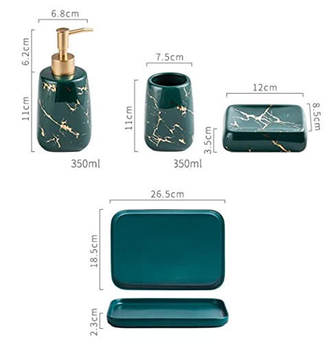 Bathroom Accessories Set, Marble Pattern Bathroom Vanity Countertop Accessory Set Toothbrush Holder Set with Soap Dispenser, Toothbrush Holder, Tumbler, Soap Dish (Dark green bathroom 3-piece set)