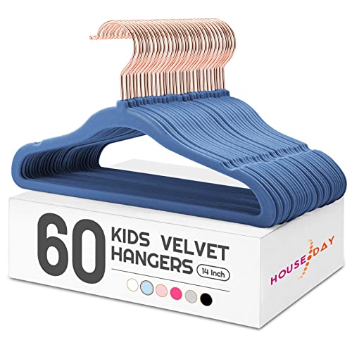 House Day Velvet Kids Hangers 60 Pack Blush Pink and Kids Clothes Hangers 60 Pack Light Blue, Premium Ultra Thin Cute Hangers for Childrens