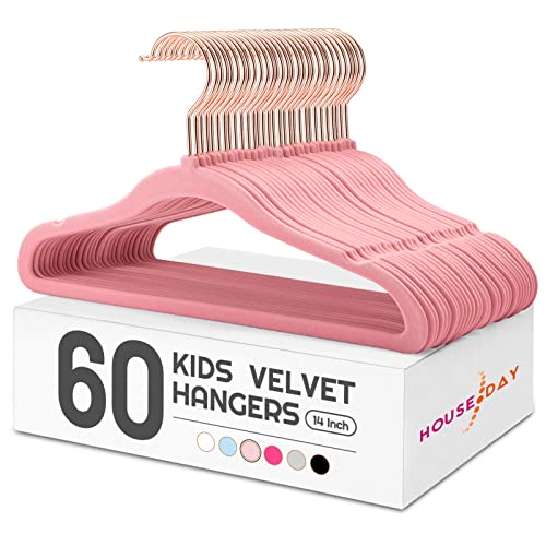 House Day Velvet Kids Hangers 60 Pack Blush Pink and Kids Clothes Hangers 60 Pack Light Blue, Premium Ultra Thin Cute Hangers for Childrens