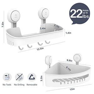 TAILI Bathroom & Kitchen Suction Cup Storage Basket Set Pack of 2 Wall Mounted Organizer for Shampoo, Spice Jar, Kitchenware, Shower Caddy Drill-Free with Vacuum Suction Cup for Kitchen & Bathroom