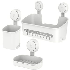 leverloc shower caddy suction cup set shower shelf shower basket one second installation no-drilling removable suction shower organizer powerful waterproof bathroom caddy organizer - pack of 3, white