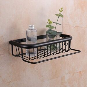 VINSNI Wall Mounted Shower Caddy Bathroom Shelf Solid Brass Shower Shampoo Holder Storage Basket with Towel Bar Oil Rubbed Bronze