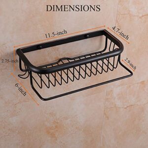 VINSNI Wall Mounted Shower Caddy Bathroom Shelf Solid Brass Shower Shampoo Holder Storage Basket with Towel Bar Oil Rubbed Bronze