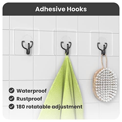 Shower Caddy, Shower Organizer for Bathroom Storage No Drilling, 3 Pack Adhesive Shower Shelves and 3 Adhesive Hooks - Large Capacity, Rustproof Stainless Steel, Shower Shelf for Inside Shower - Black